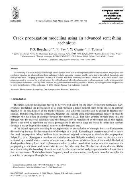 Pdf Crack Propagation Modeling Using An Advanced Remeshing Technique