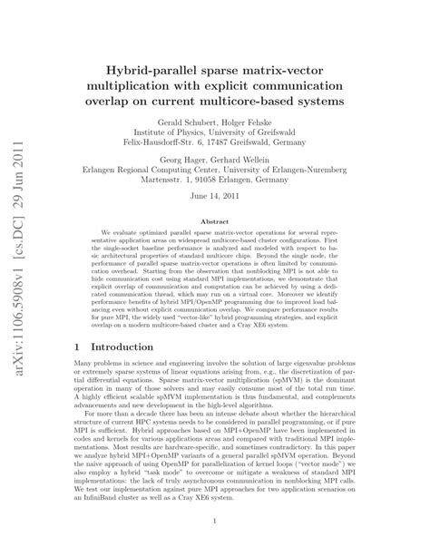 Pdf Hybrid Parallel Sparse Matrix Vector Multiplication With Explicit