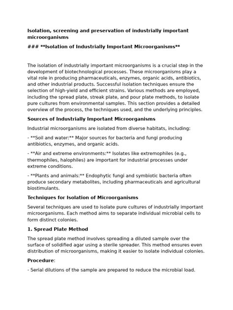 Isolation Screening Preservation Of Industrially Important Microorganisms Pdf