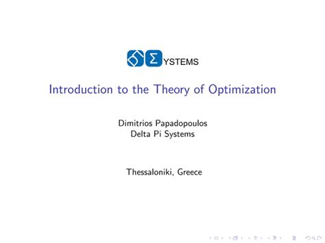 Introduction To The Theory Of Optimization Pdf