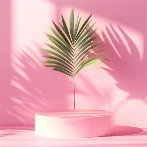 3d Render Of Podium For Product Presentation With Palm Leaf Shadow On