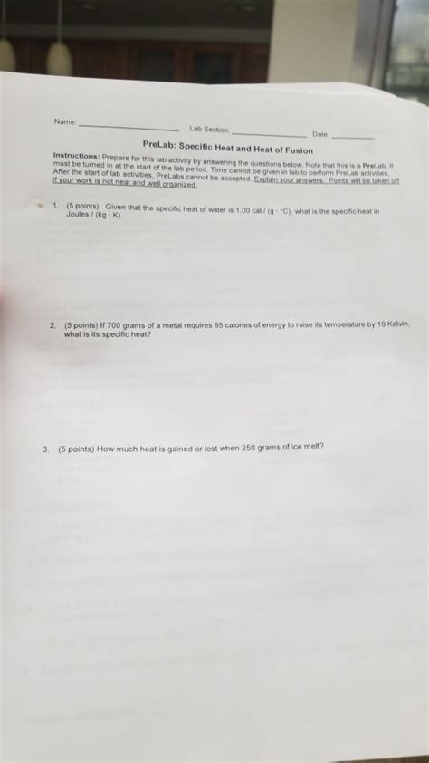 solved name lab section date prelab specific heat and heat