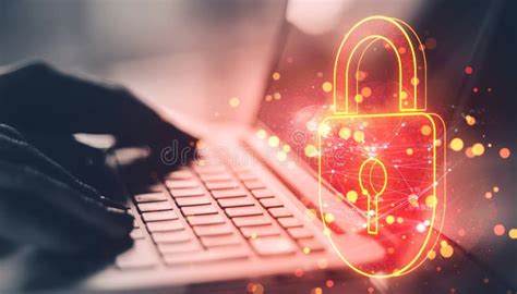 Digital Lock Symbol Overlay On Person Typing On Laptop Keyboard Representing Cybersecurity And