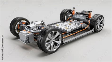 Detailed View Of An Electric Car Chassis Featuring Battery Pack Motors Suspension And Wheels