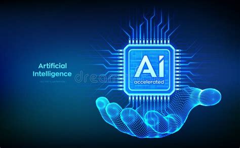 Ai Chip With The Inscription Ai Accelerated In Wireframe Hand Cpu Microchip Concept Of