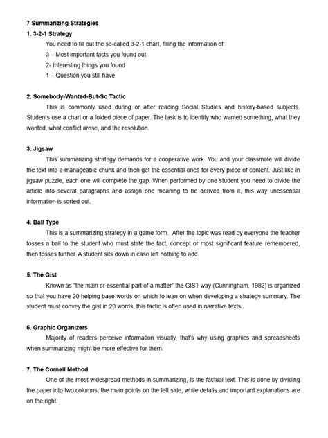 Summarizing And 7 Summarizing Strategies Pdf Information Human Communication