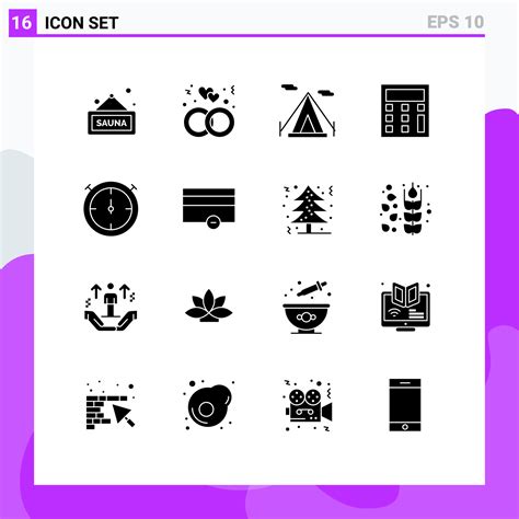 Set Of 16 Modern Ui Icons Symbols Signs For Money Timer Beach Tent Stopwatch Calculator Editable