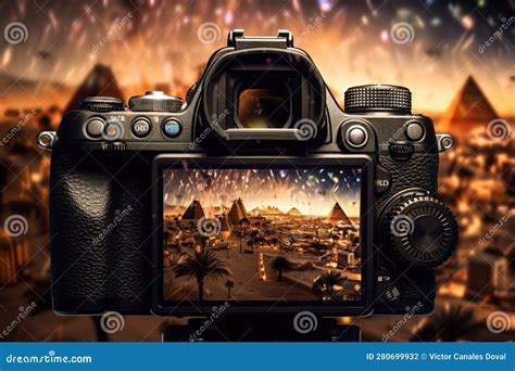 Digital Camera The View Of Amazing Egypt Pyramids At Night With
