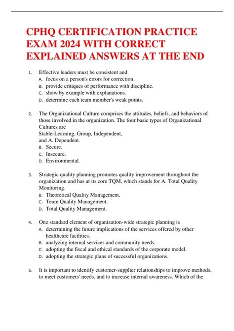 Cphq Certification Practice Exam 2024 With Correct Explained Answers At