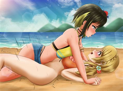 Danzfloor Aimoto Rinku Akashi Maho D4dj Highres 1futa 1girl Ass Bare Shoulders Beach