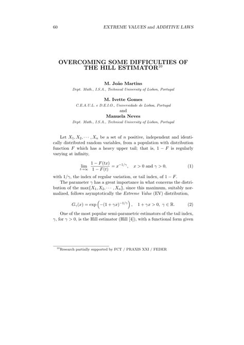Pdf Overcoming Some Difficulties Of The Hill Estimator