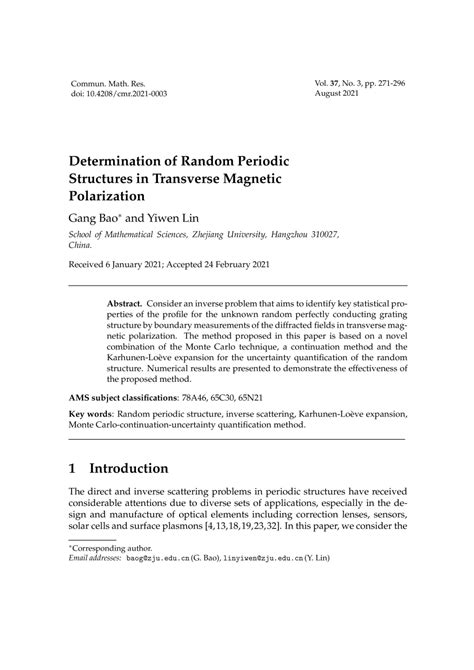 global science press determination of random periodic structures in