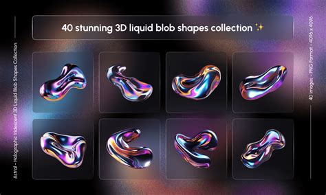Astral Holographic Iridescent 3d Liquid Blob Abstract Shapes Collection Figma