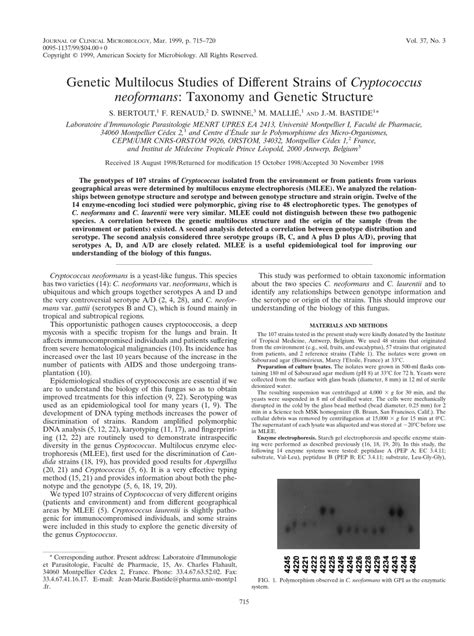 Pdf Genetic Multilocus Studies Of Different Strains Of Cryptococcus Neoformans Taxonomy And Pdf Genetic Multilocus Studies Of Different Strains Of Cryptococcus Neoformans Taxonomy And