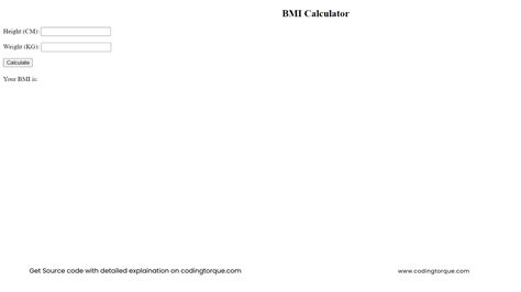 Bmi Calculator Using Html Css And Javascript Coding Torque Coding