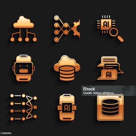Set Cloud Database Artificial Intelligence Ai Server Data Chat Bot Neural Network Processor Cpu