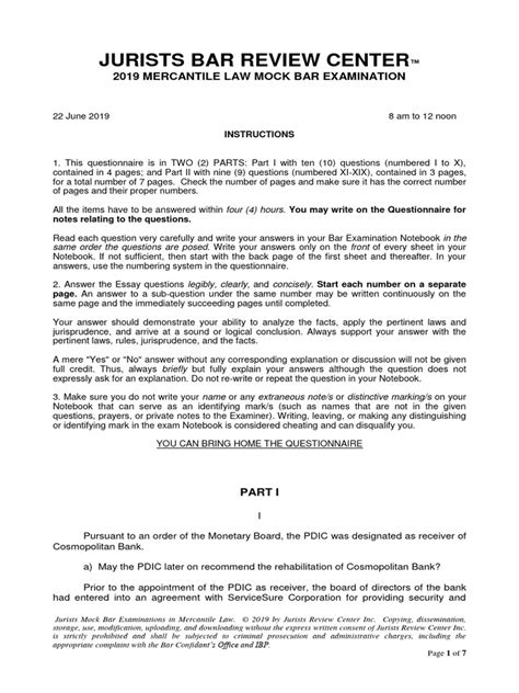 Mock Bar Examinations In Mercantile Law Download Free Pdf Franchising Insurance