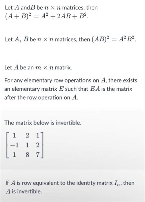 Solved Let A and B ben x n matrices then A B ² A² Chegg