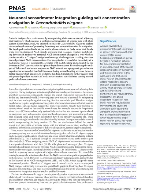 Pdf Neuronal Sensorimotor Integration Guiding Salt Concentration
