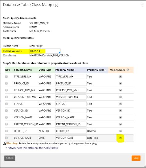 Database Table Class Mapping Does Not Map Properties With Different Ruleset Not Saving The