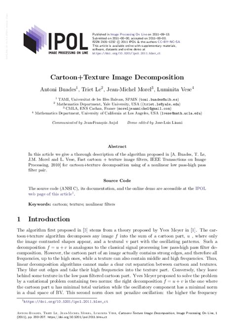 pdf cartoon texture image decomposition