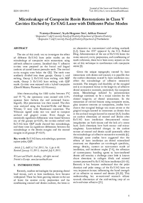Pdf Microleakage Of Composite Resin Restorations In Class V Cavities Etched By Eryag Laser