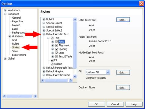 ignoring default font setting reverting to arial 24 pt each time a new