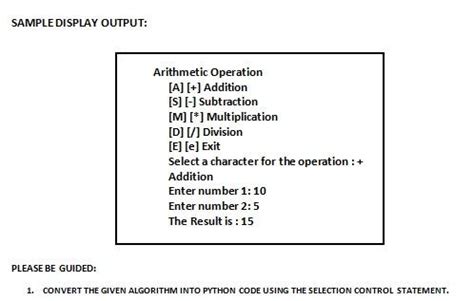 Solved SAMPLE DISPLAY OUTPUT Arithmetic Operation A Chegg Com