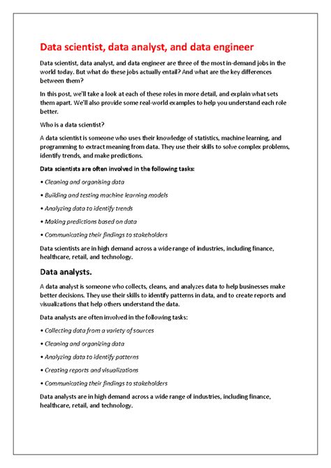 Data Scientist Data Analyst And Data Engineer But What Do These