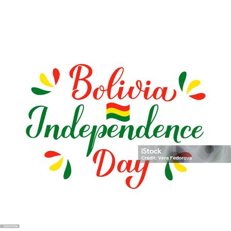 볼리비아 독립기념일 서예 문자는 흰색으로 고립되어 있습니다 공휴일은 8월 6일에 기념되었습니다 타이포그래피 포스터 배너 인사말 카드 전단지를 위한 벡터 템플릿 6에 대한