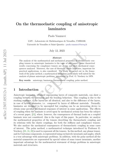 Pdf On The Thermoelastic Coupling Of Anisotropic Laminates