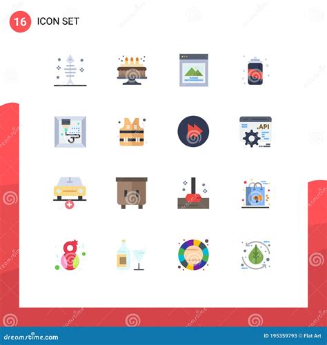 Mobile Interface Flat Color Set Of 16 Pictograms Of Park Lifejacket Custom Image Printing