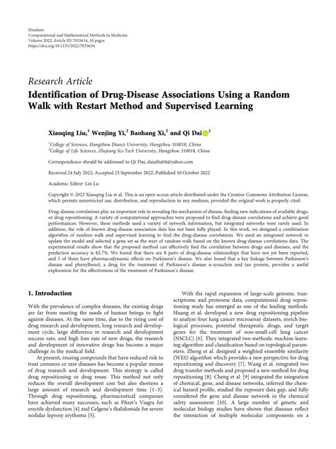 pdf identification of drug disease associations using a random walk