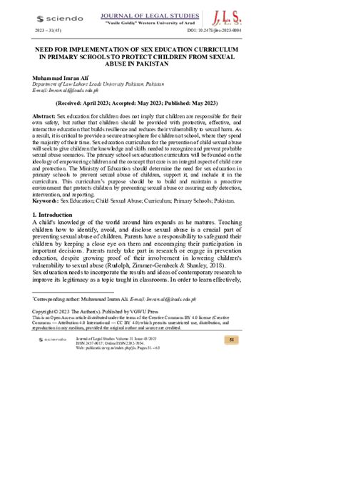 Pdf Need For Implementation Of Sex Education Curriculum In Primary