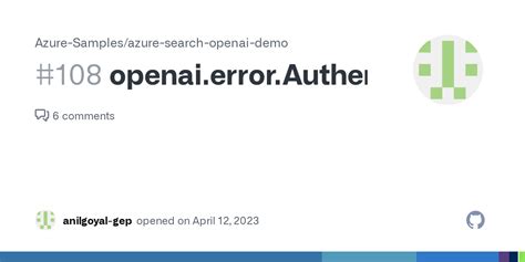 Openai Error Authenticationerror Issue Azure Samples Azure Search Openai Demo Github