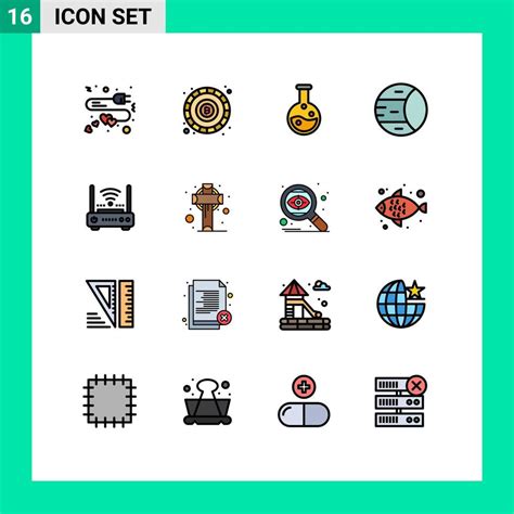 Set Of 16 Commercial Flat Color Filled Lines Pack For Internet Wifi Lab Router Space Editable
