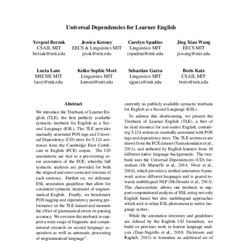 Universal Dependencies For Learner English Acl Anthology