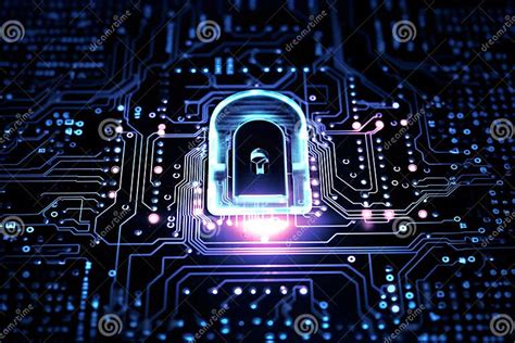 Lock In Center Of Circuit Pathways Concept Of Data Security Cybersecurity Encryption Etc
