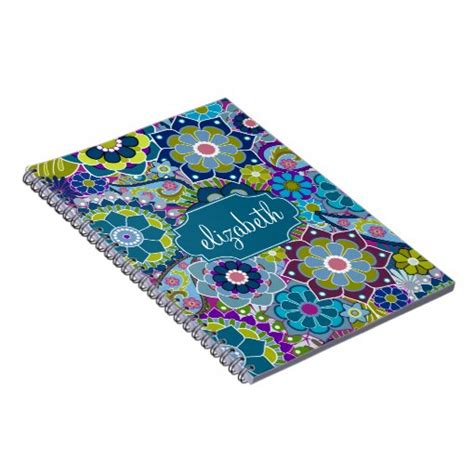 Funky Floral Pattern With Custom Name Notebook Zazzle