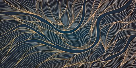 벡터 추상 럭셔리 황금 벽지 물결 모양의 라인 아트 배경 인테리어 디자인 섬유 패턴 질감 포스터 패키지 포장지 선물 등을위한 라인 디자인 일본식 아르데코에 대한 스톡 벡터