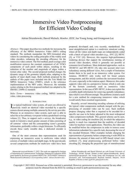 pdf immersive video postprocessing for efficient video coding