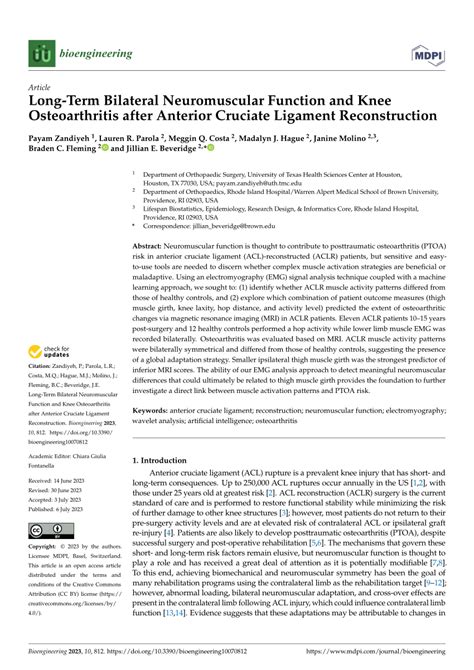 Pdf Long Term Bilateral Neuromuscular Function And Knee Osteoarthritis After Anterior Cruciate