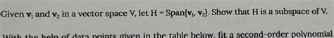 solved given v₁ and v₂ in a vector space v let h span{v₁