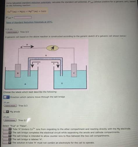 Solved Using Tabulated Standard Reduction Potentials