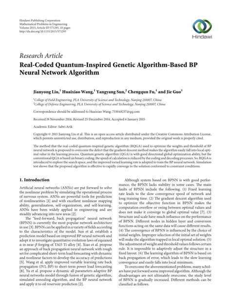 Pdf Real Coded Quantum Inspired Genetic Algorithm Based Bp Neural Network Algorithm