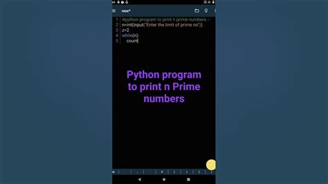 Python Program To Print N Prime Numbers Shorts Youtubeshorts