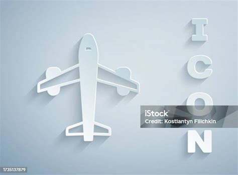회색 배경에 격리 된 용지 절단 평면 아이콘 비행 비행기 아이콘 여객기 기호 종이 아트 스타일 벡터 3차원 형태에 대한 스톡 벡터 아트 및 기타 이미지 Istock
