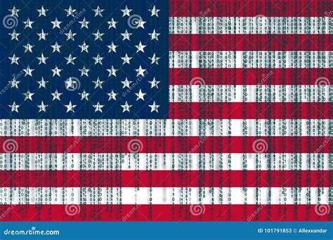 Data Protection USA Flag American Flag With Binary Code Stock Illustration Illustration Of