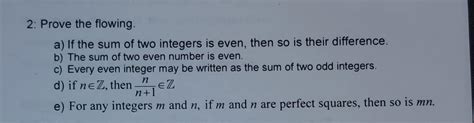 solved 2 prove the flowing a if the sum of two integers
