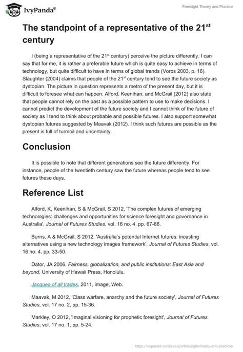 Foresight Theory And Practice 496 Words Assessment Example